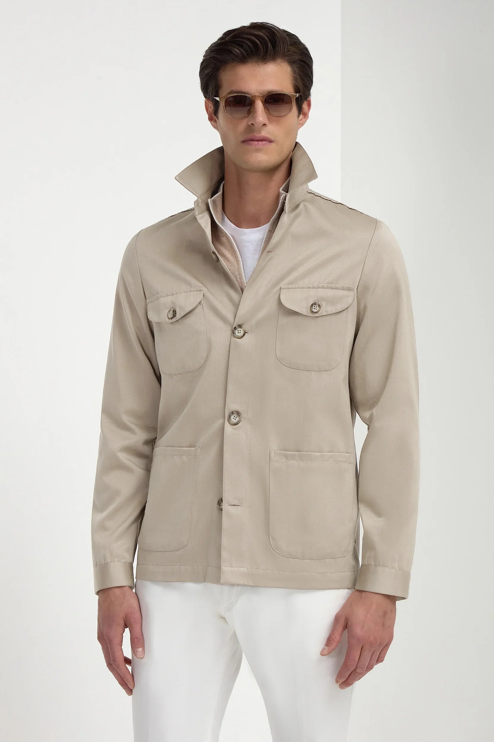 Beige Solaro Effect Safari Jacket | Made in Italy | Pini Parma