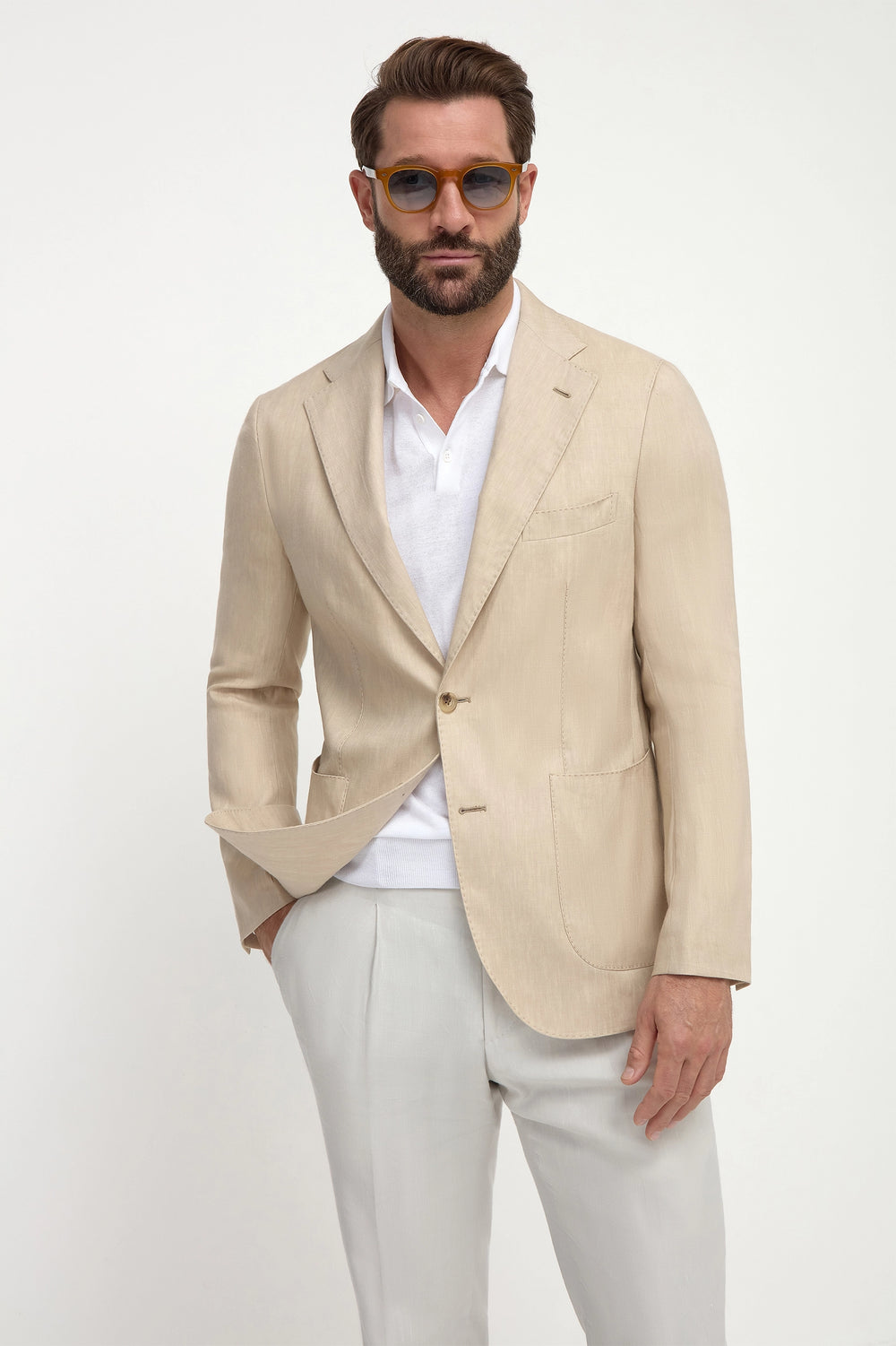 Beige jacket in cotton and silk - Made in Italy