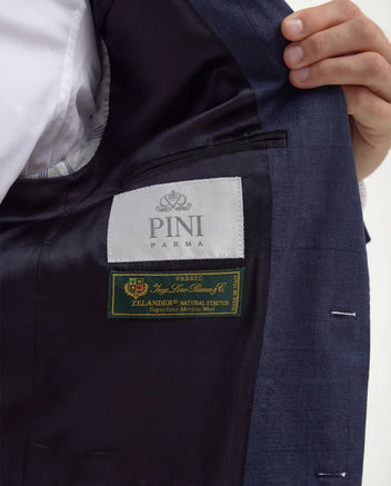Blue Avio Prince of Wales Full Canvas suit - Made in Italy