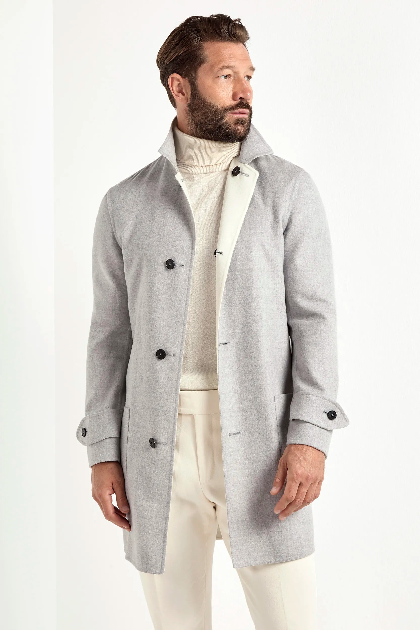 Light grey and white reversible coat | Made in Italy | Pini Parma