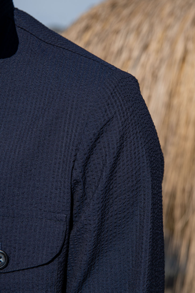 Blue Safari Jacket in Loro Piana seersucker | Made in Italy | Pini Parma