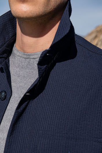 Blue Safari Jacket in Loro Piana seersucker | Made in Italy | Pini Parma