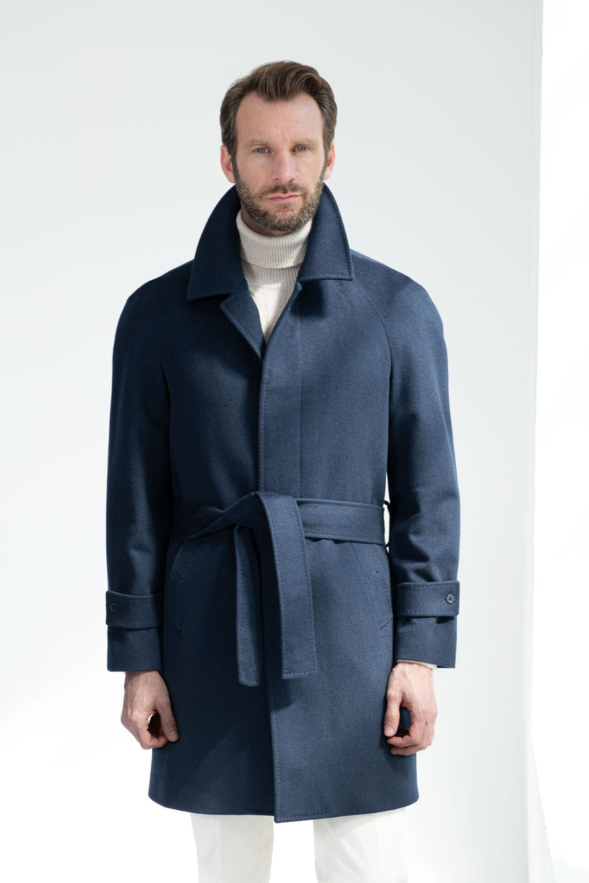 Blue Raglan coat in Loro Piana wool | Made in Italy | Pini Parma