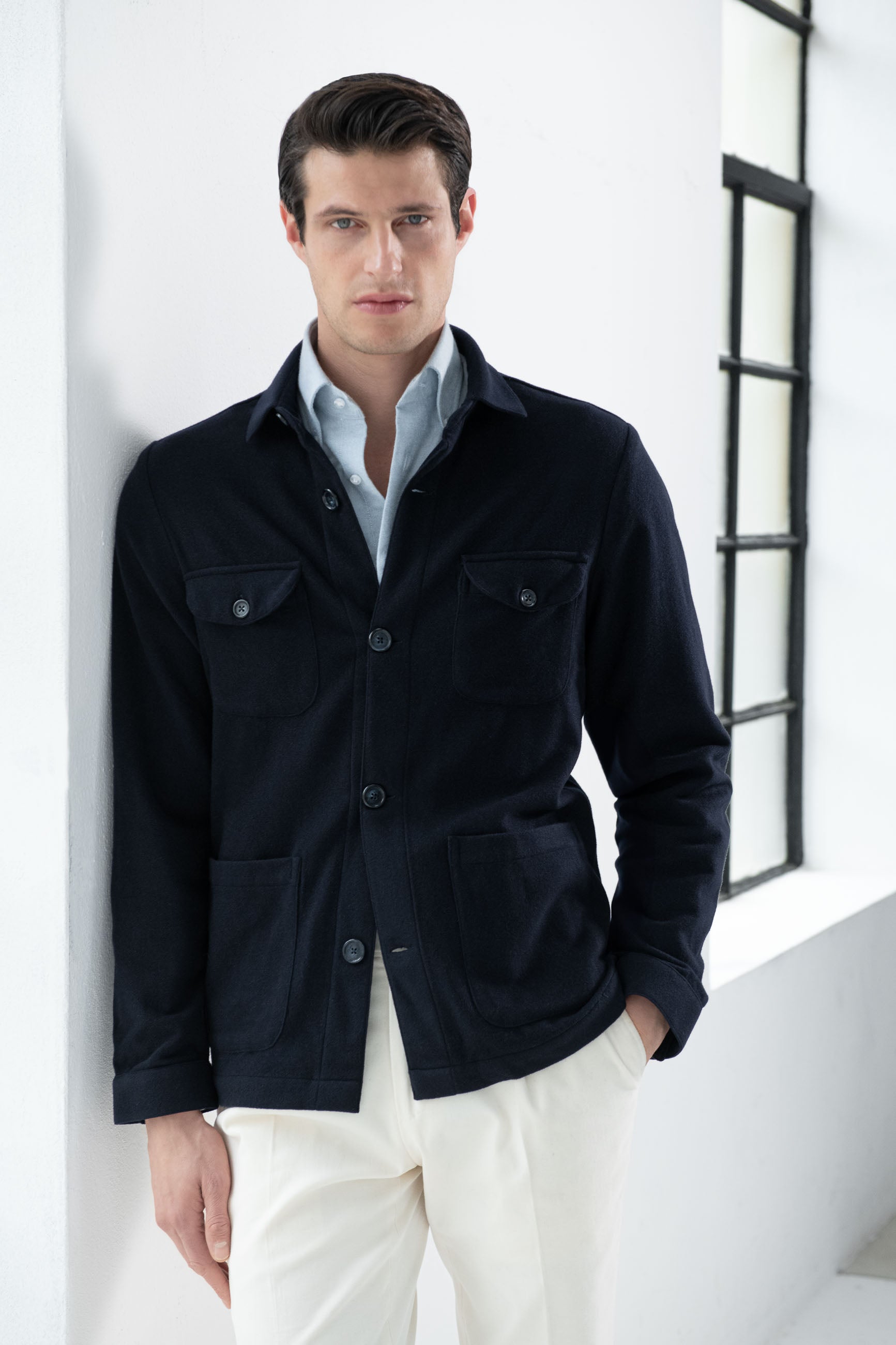 Blue Safari Jacket flannel Super 180s | Made in Italy | Pini Parma