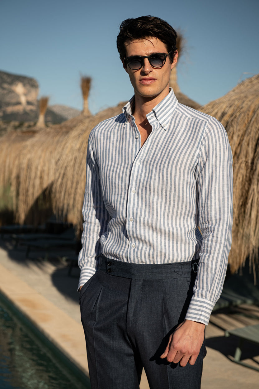 Sage striped linen button down shirt - Made in Italy