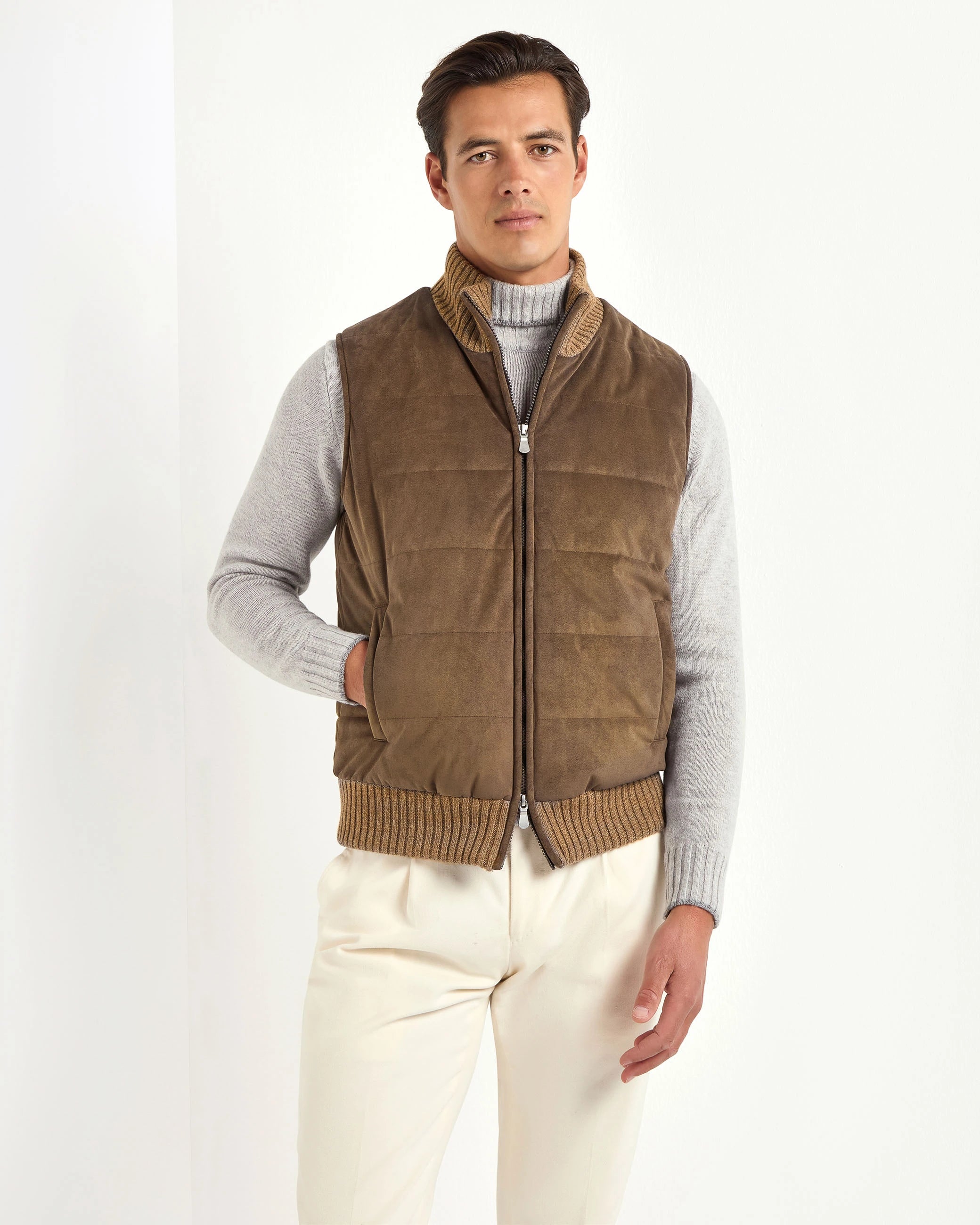 Brown Alcantara Vest | Made in Italy | Pini Parma