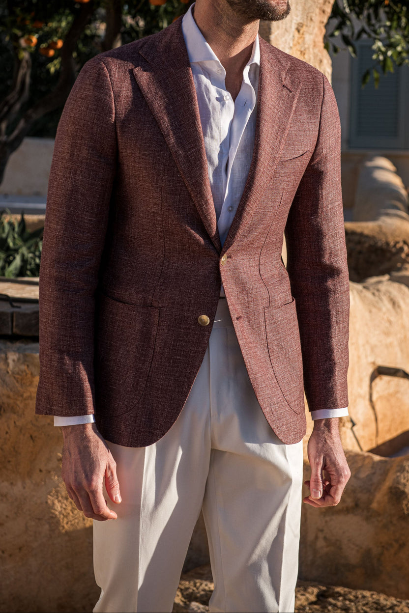 Burgundy linen and wool jacket - Made in Italy