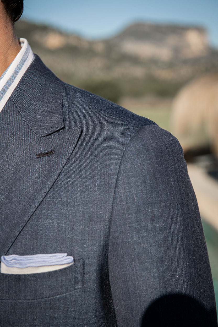 Denim double breasted suit in Loro Piana fabric | Made in Italy | Pini ...