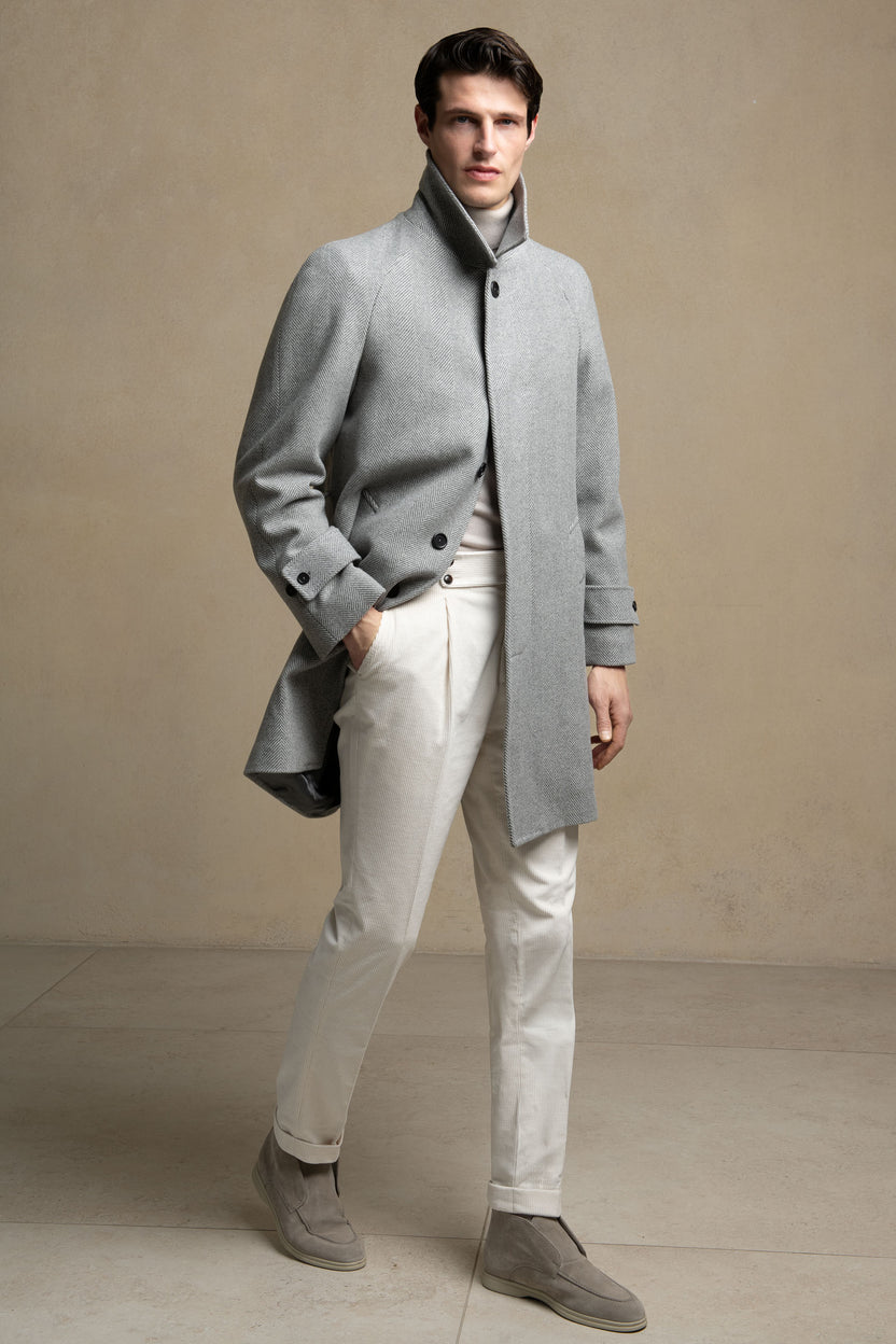 Grey herringbone raglan coat | Made in Italy | Pini Parma