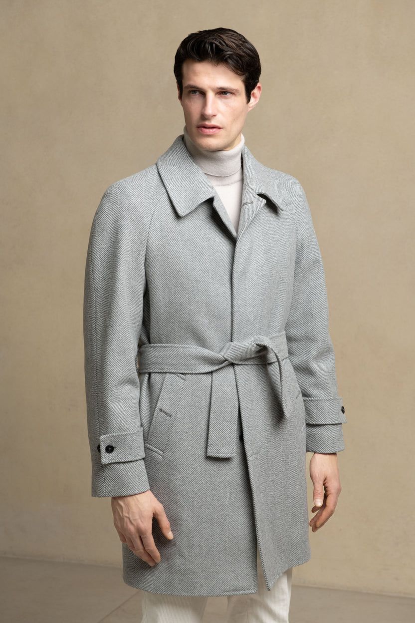 Grey herringbone raglan coat | Made in Italy | Pini Parma