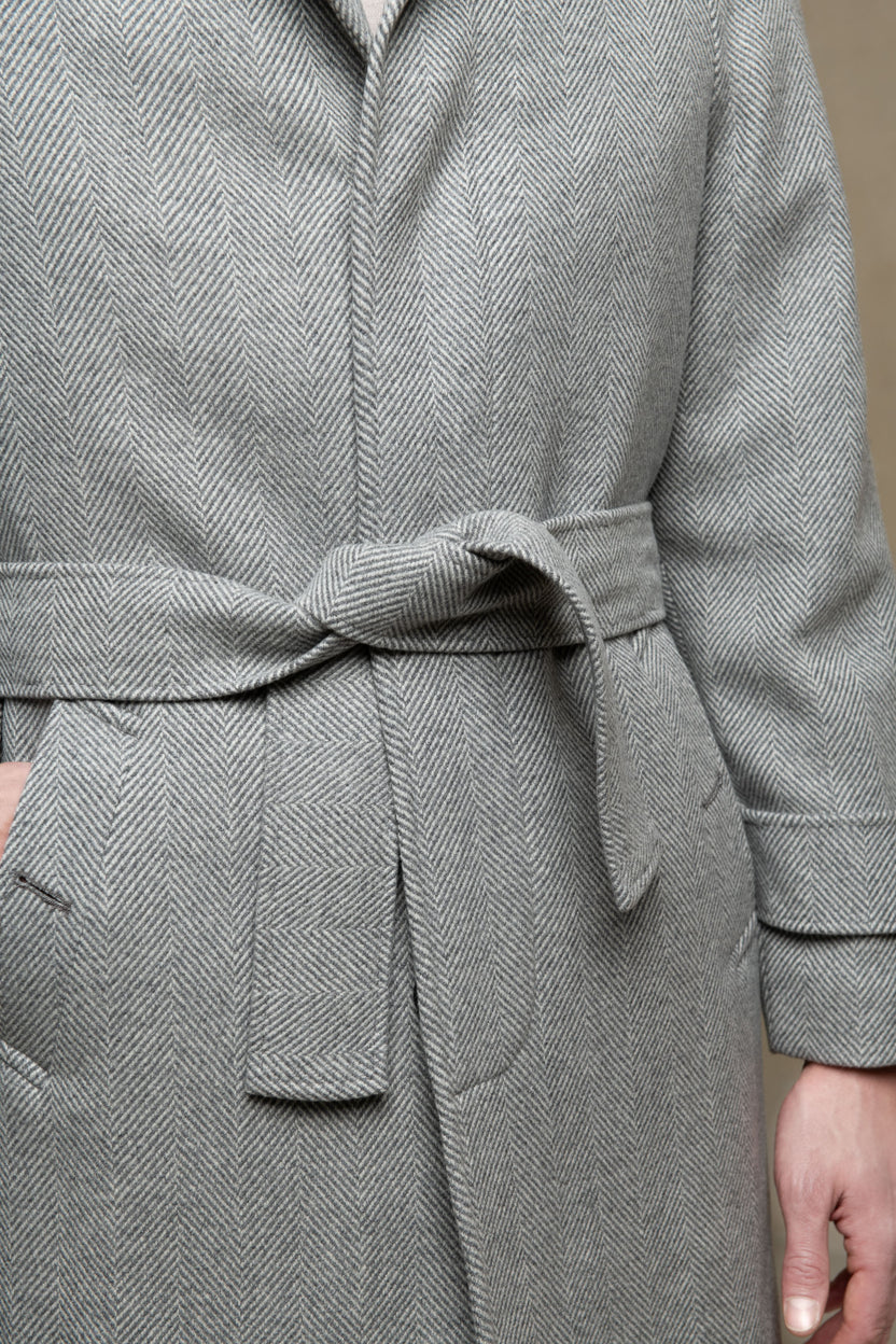 Grey herringbone raglan coat | Made in Italy | Pini Parma