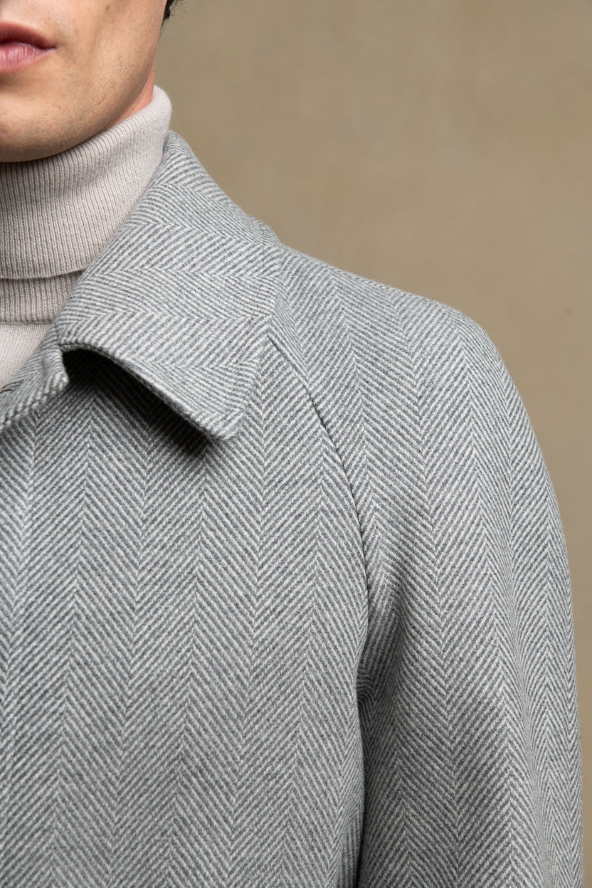 Grey herringbone raglan coat | Made in Italy | Pini Parma