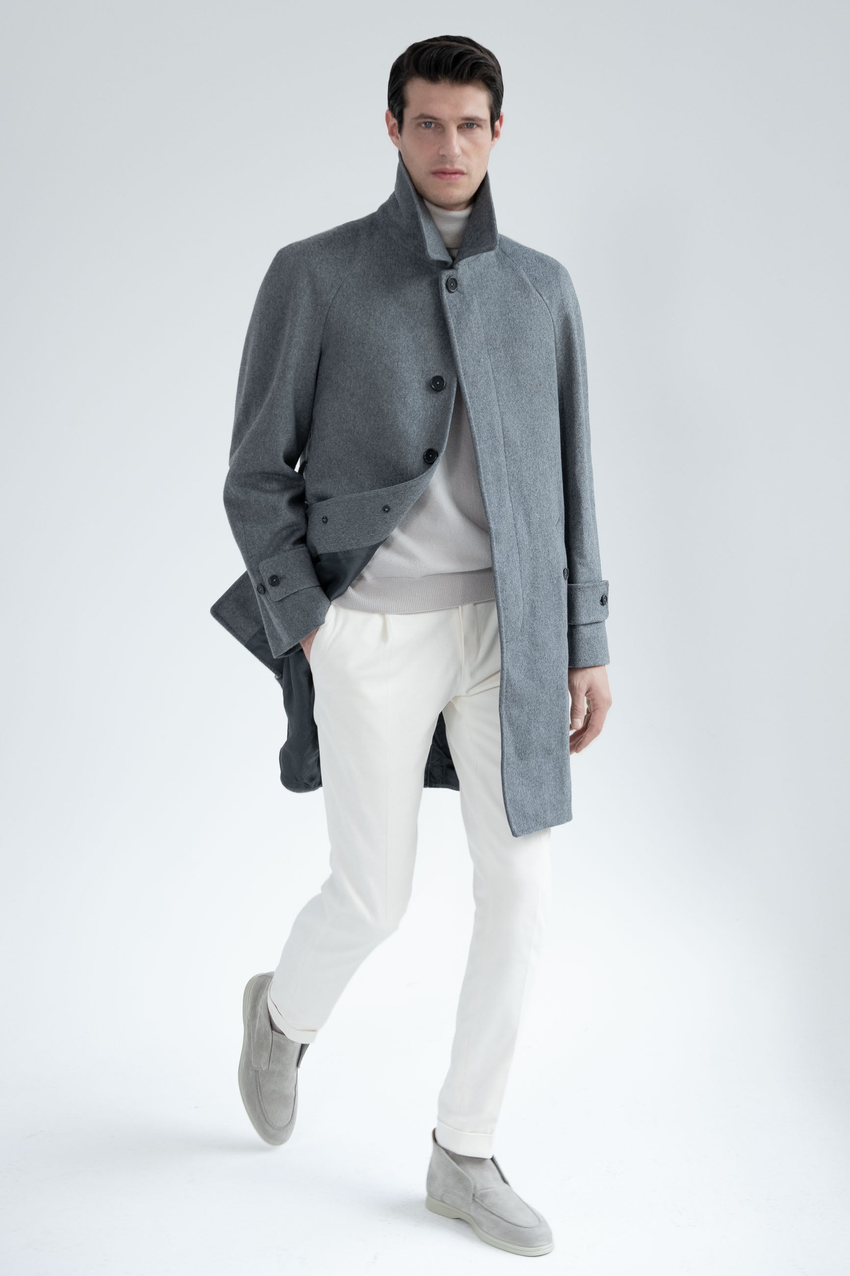 Grey raglan coat in Loro Piana wool | Made in Italy | Pini Parma