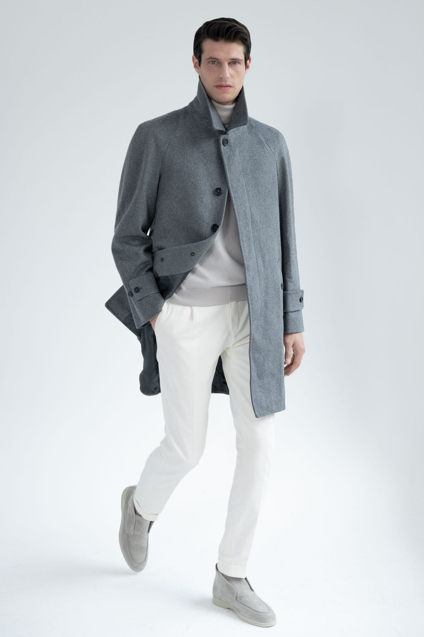Grey raglan coat in Loro Piana wool | Made in Italy | Pini Parma
