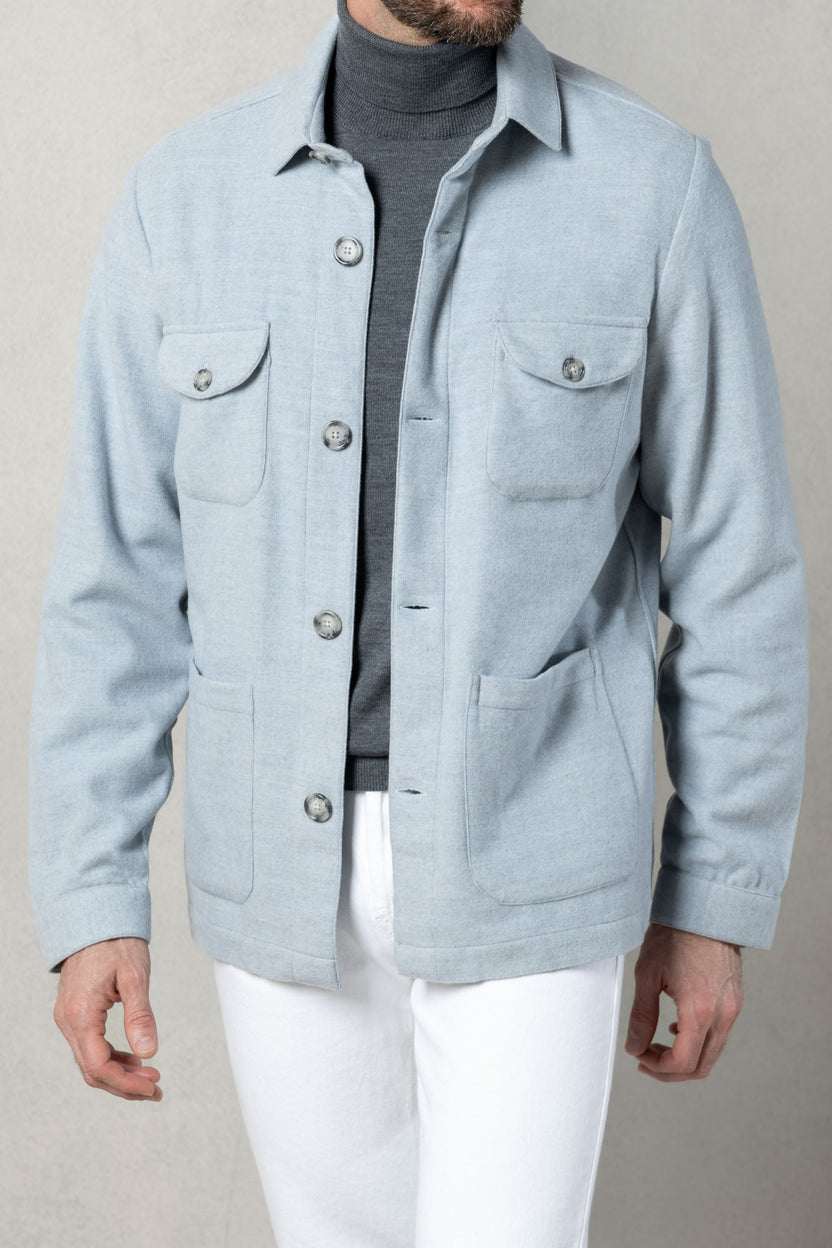 Light blue Safari Jacket flannel Super 180s | Made in Italy | Pini Parma
