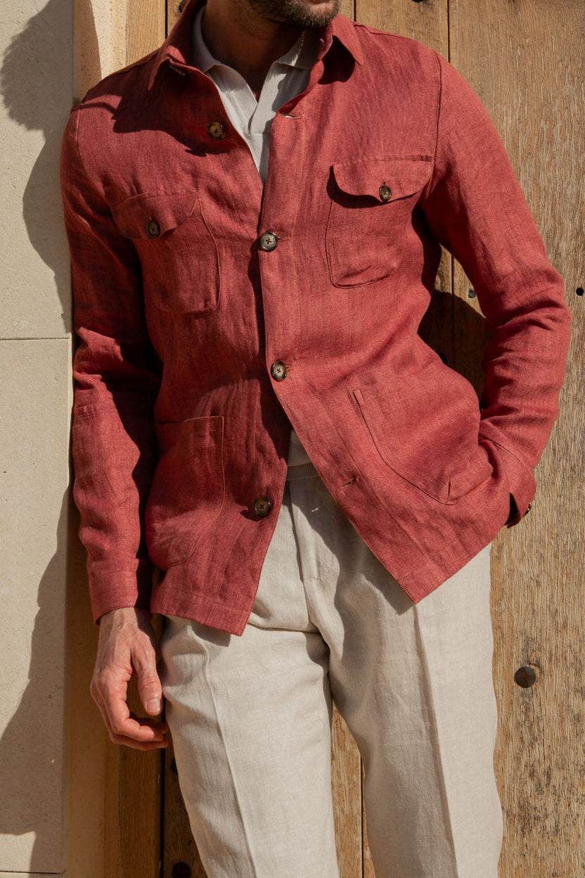 Red herringbone linen Safari Jacket | Made in Italy | Pini Parma