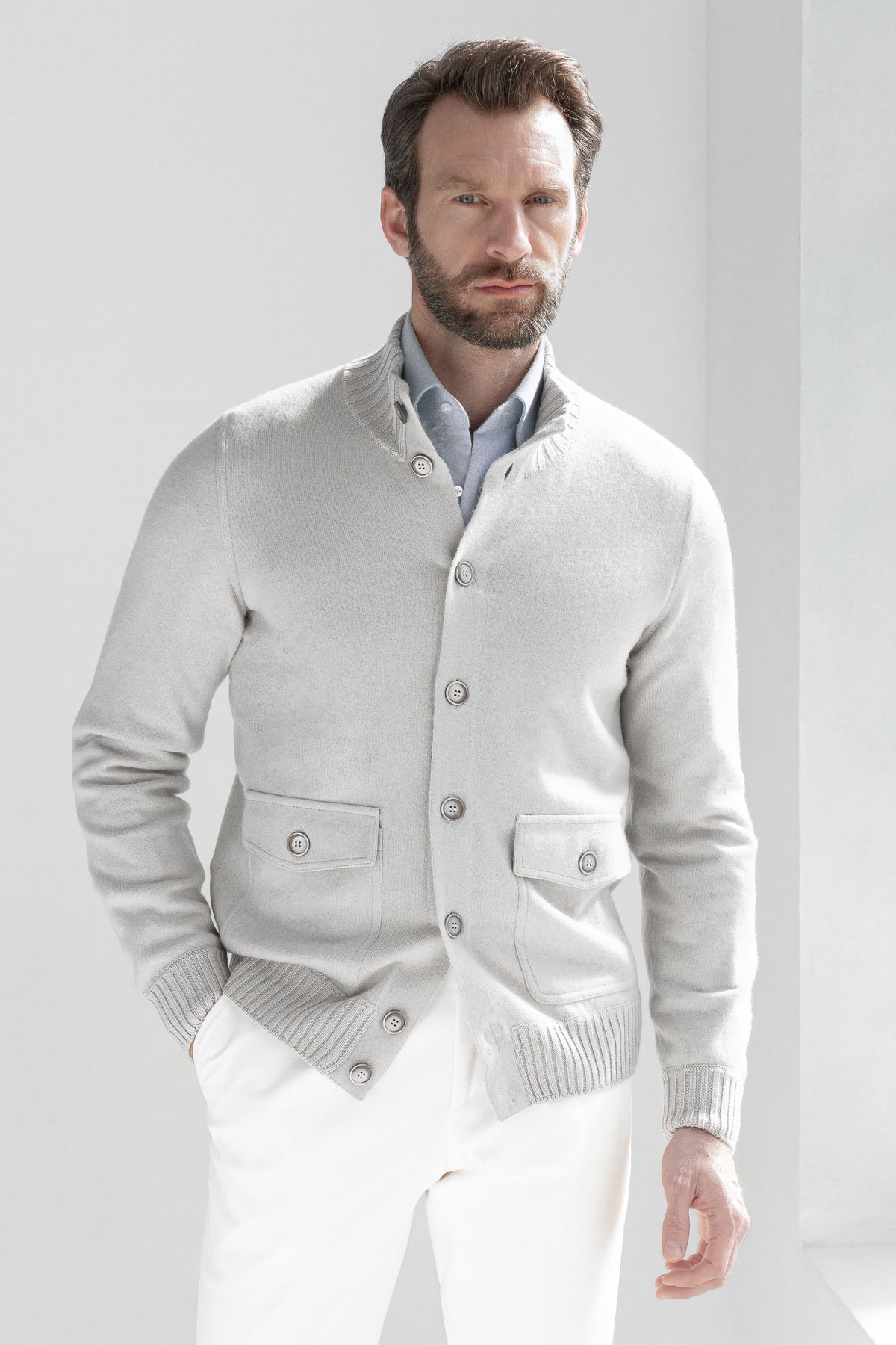 Stone Cashmere Knitted Bomber | Made in Italy | Pini Parma
