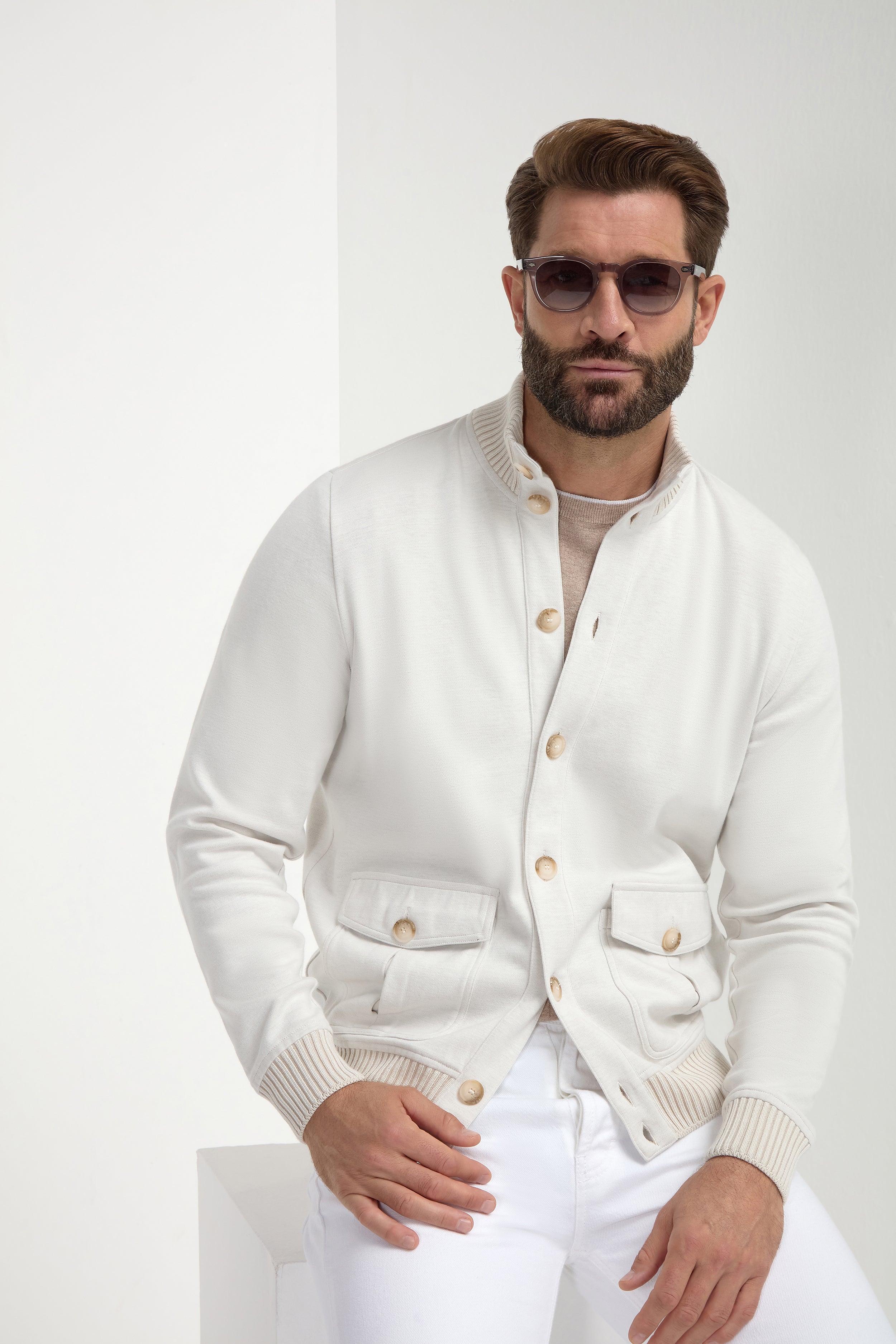 Stone Cashmere Knitted Bomber | Made in Italy | Pini Parma