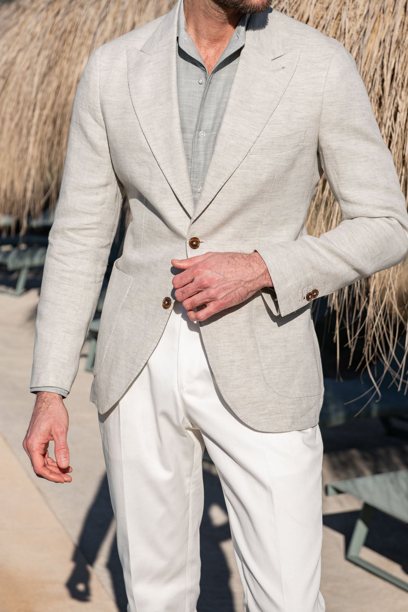Stone herringbone linen jacket "Soragna Collection" - Made in Italy