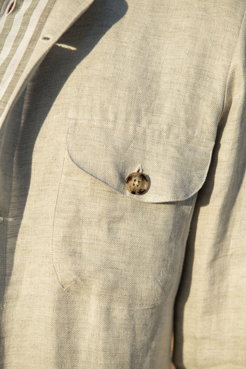 Beige herringbone linen Safari Jacket | Made in Italy | Pini Parma