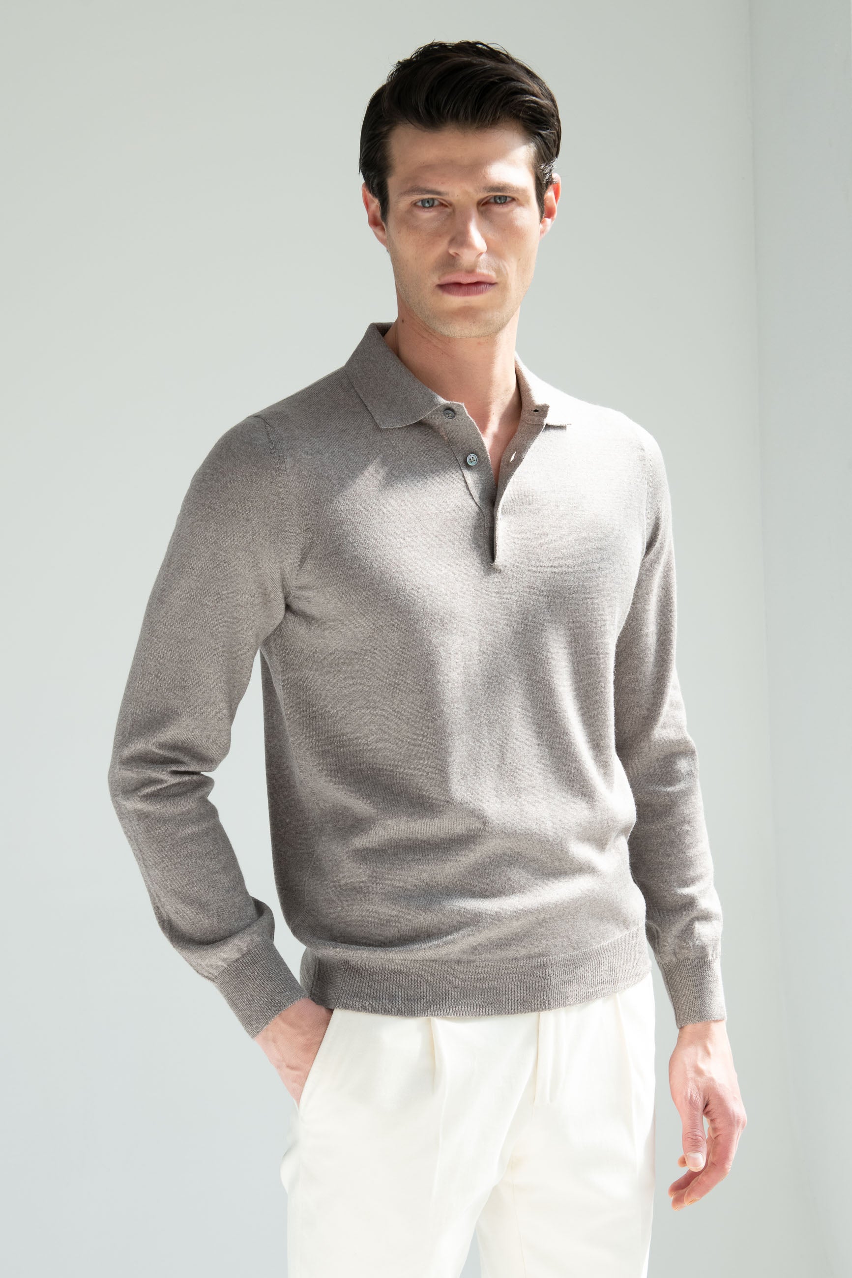 Taupe Merino polo – Made in Italy