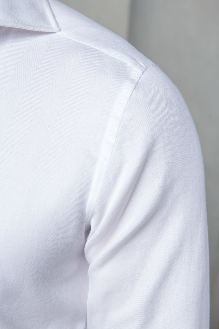 White herringbone cotton and Tencel™ shirt - Made In Italy